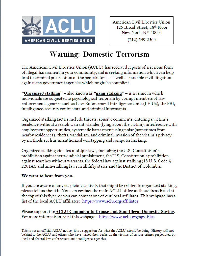 ACLU Flyer Image | Fight "Gang Stalking"